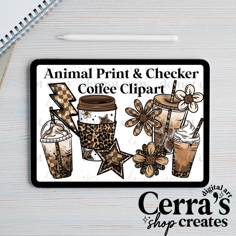 Animal Print & Checker Coffee Clipart set – Cerra's Shop Digital Designs