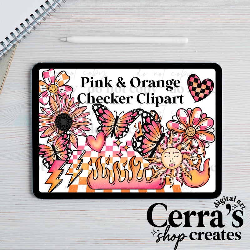 Pink & Orange Checker Clipart set – Cerra's Shop Digital Designs