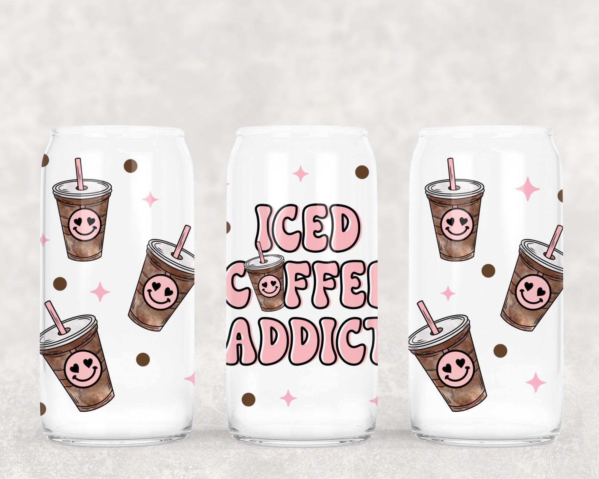Iced Coffee Addict 16oz Glass Wrap PNG | DIGITAL DOWNLOAD | DIGITAL ...